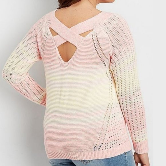 Maurices | Sweaters | Maurices Pink Rainbow Pastel Cross Back Open Knit ...
